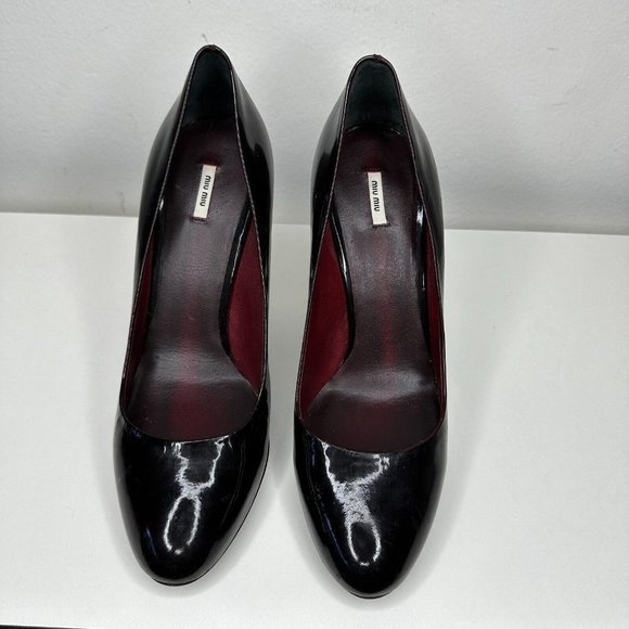 Miu Miu | Shoes | Vintage Miu Miu Blood Red Round Toe Black Patent Leather Pump 4 Inch Heel 38 ...